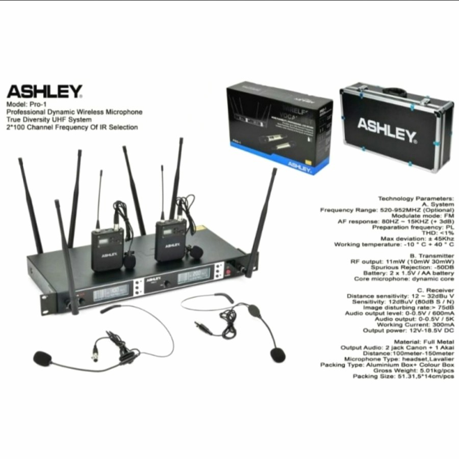 Jual Mic Wireless ASHLEY PRO 1 PRO1 JJHH ORIGINAL 2 CLIP ON + 2 HEADSET ...