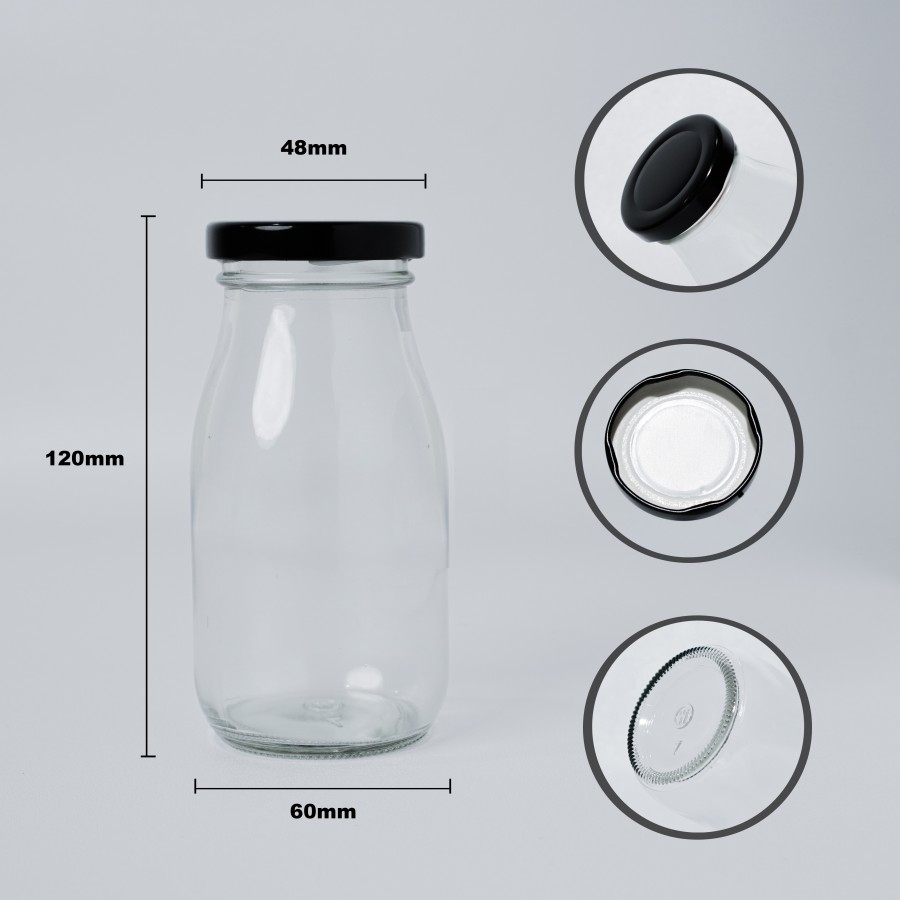 Jual Botol Kaca MILK Jar Kopi , Susu , Madu Metal Lid Vol 200 ml ...
