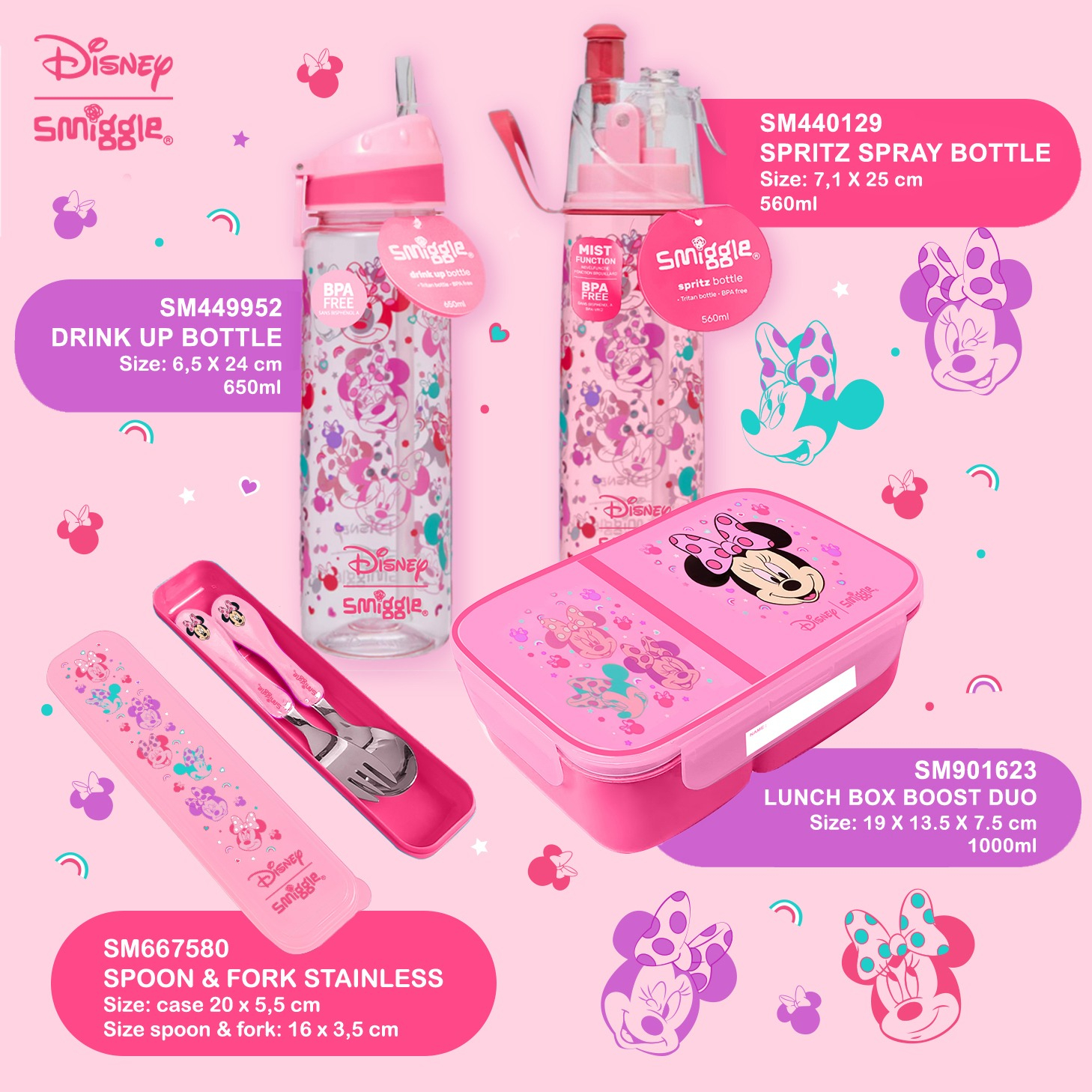Jual SMIGGLE X DISNEY MICKEY MINNIE DRINK UP /SPRAY BOTTLE/ LUNCHBOX ...