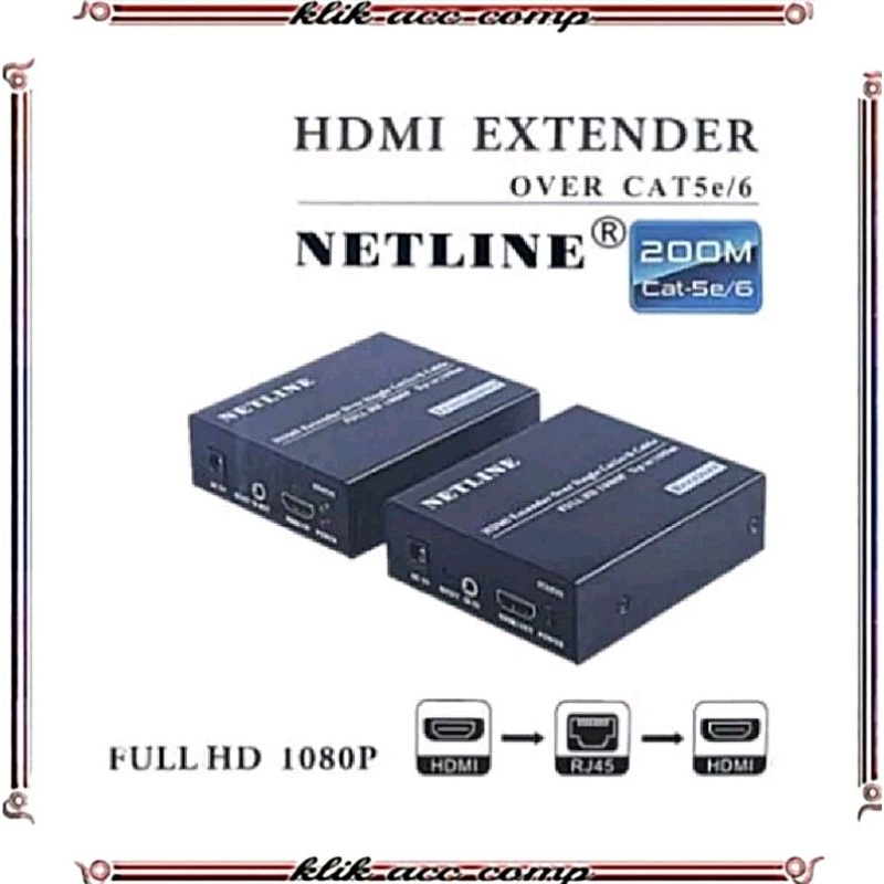Jual Hdmi extender netline over cat 6 6e 5e 200m 1080p adapter nl-he200 ...