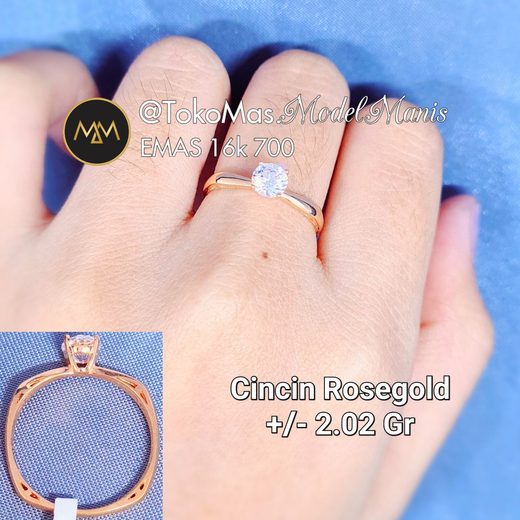 Jual Cincin solitaire ring kotak emas rosegold/kuning 16k | Shopee ...