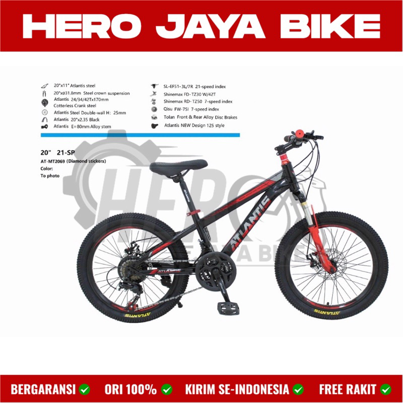 Jual Sepeda MTB ATLANTIS 20Inch MT-2069 Rem Cakram 21 Speed Usia 8-12 ...