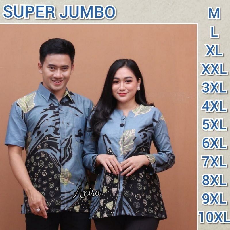 Jual Atasan pria wanita SUPER JUMBO Chava ABU HEM BLUS | M-10XL | batik couple kemeja PRIA dan ...