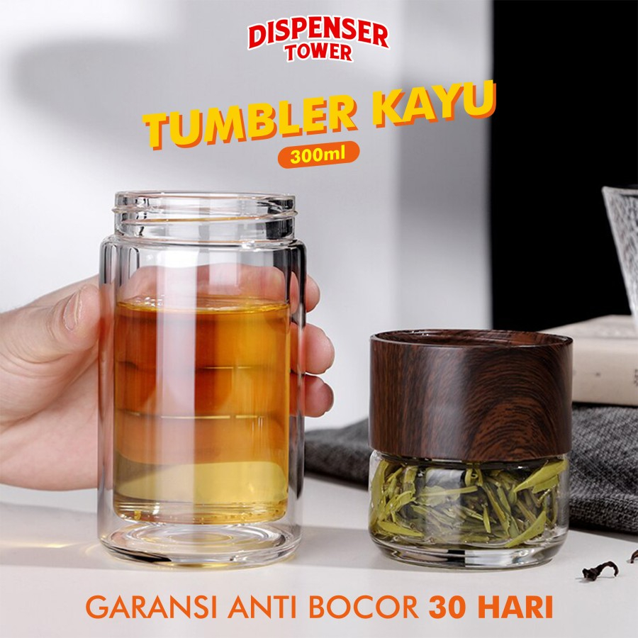 Jual tumbler kaca handle kayu / teapot infuser portable / botol minum ...