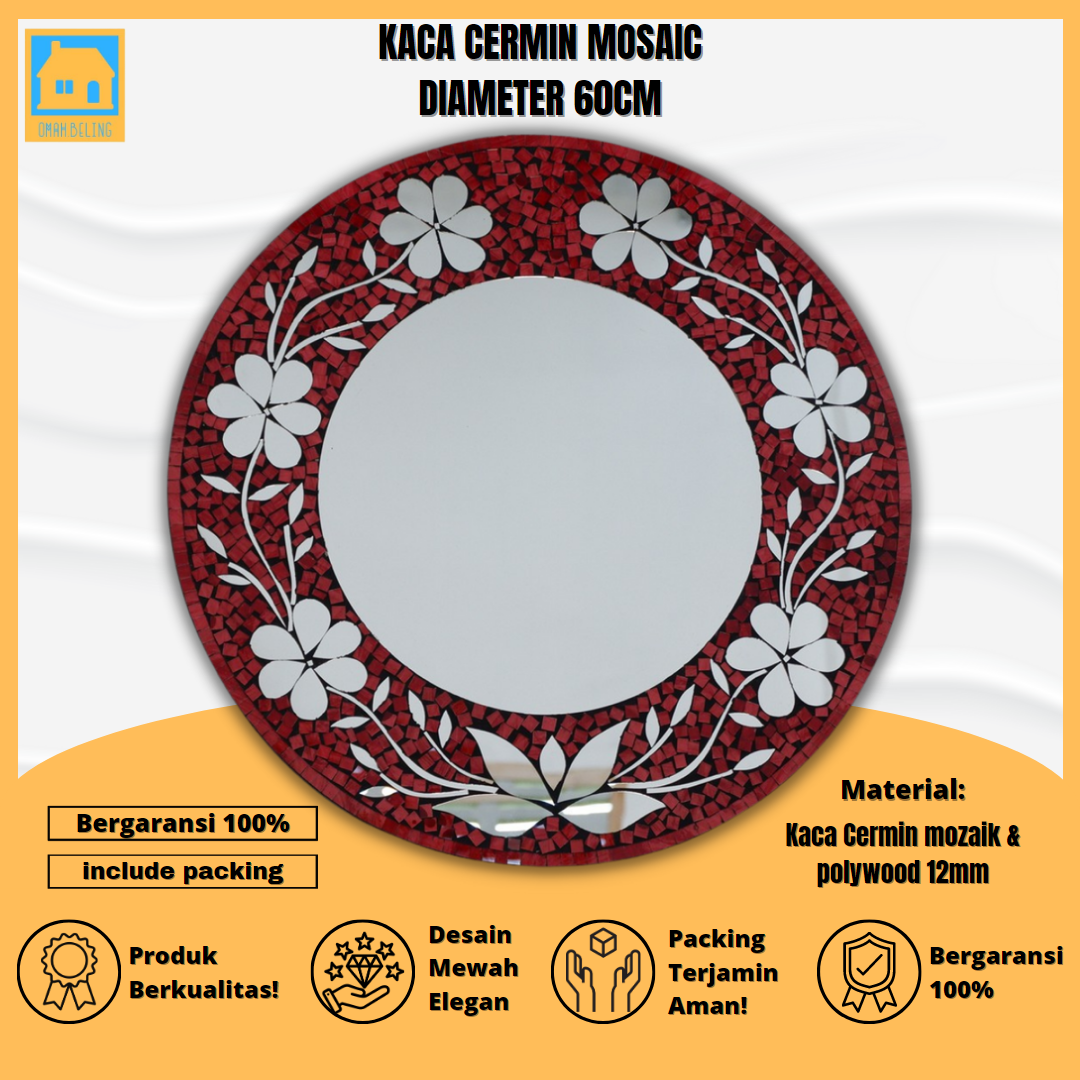 Jual Kaca Cermin Bulat Mozaik / Diameter 60cm / Cermin Kaca Hias ...