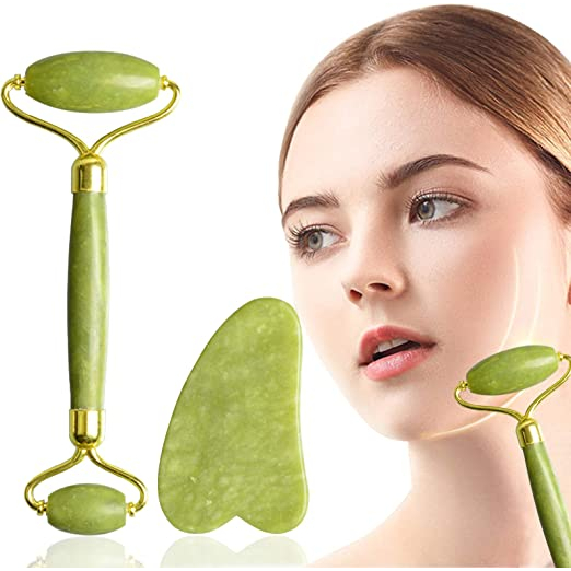 Jual Face Massager Jade Roller Guasha 2in1 Alat Pijat Wajah - 1 SET ...