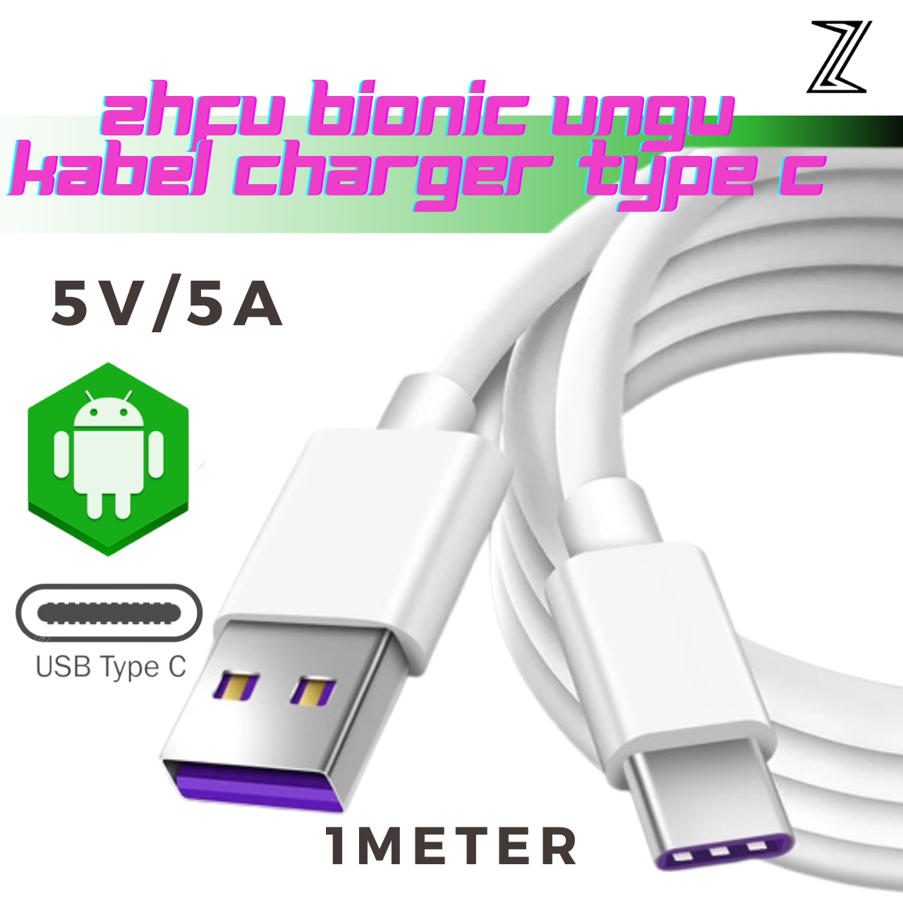 Jual Kabel Data Charger Zhfu Bionic Ungu Type C USB 5A Tipe Fast ...