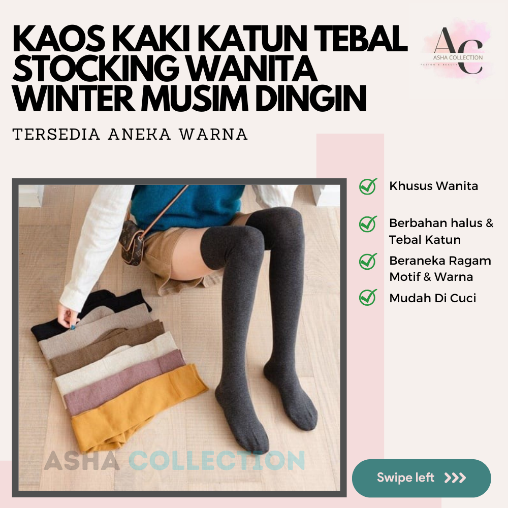 Jual ASCO Kaos Kaki Wanita Stocking Cewek Kaos Kaki Selutut Kaos Kaki ...