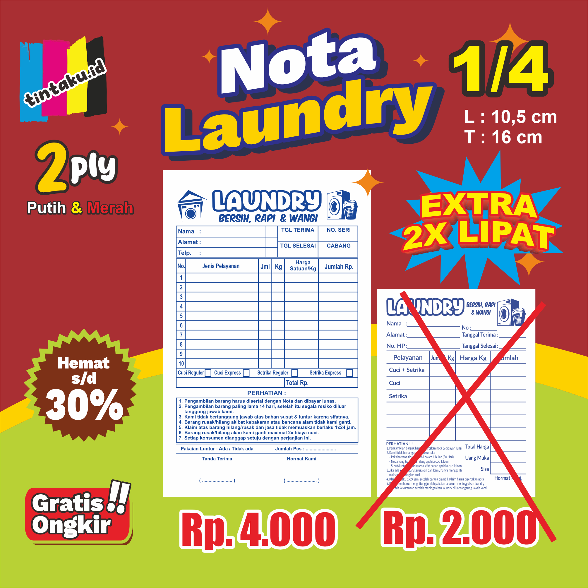 Jual NOTA LAUNDRY NCR 2PLY SEDANG (1/4 FOLIO) | Shopee Indonesia