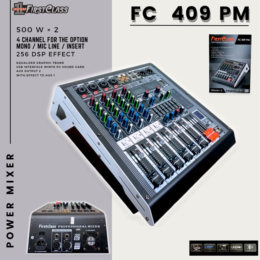 Jual POWER MIXER FIRSTCLASS FC 409 PM | 4 channel mixer 409PM | 256 DSP EFFECT mikser power 4ch ...