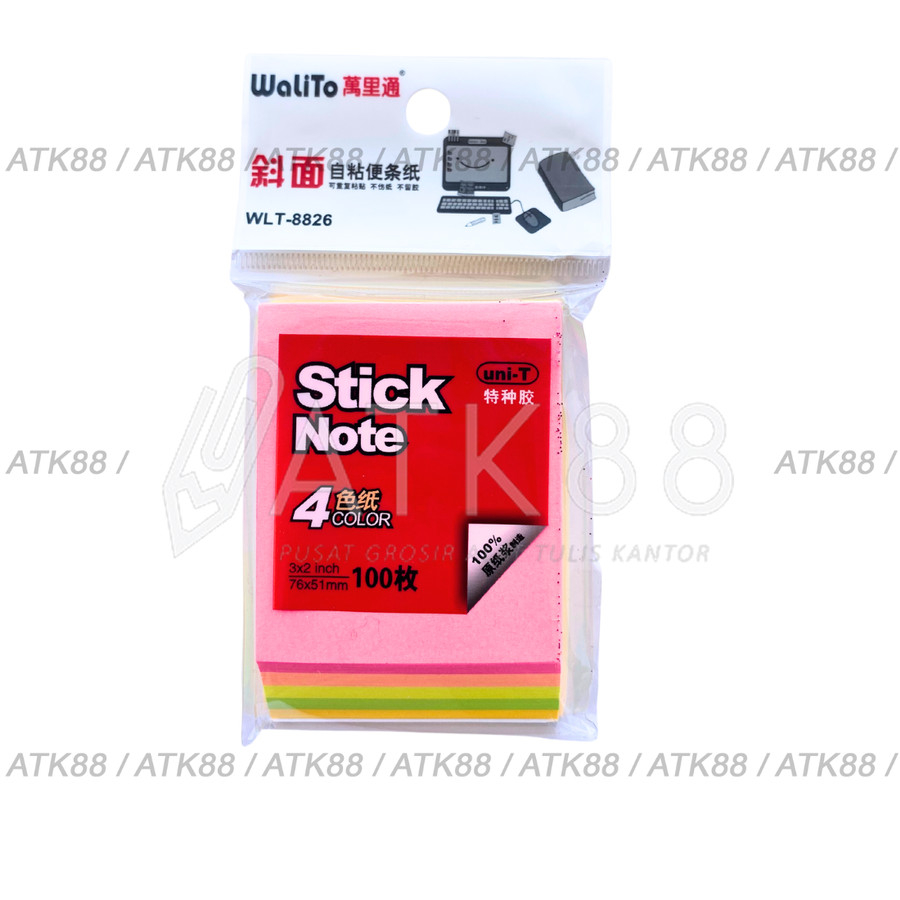 Jual Memo Tempel Fluourescent Sticky Notes Walito 76x51 WLT-8826 100 ...