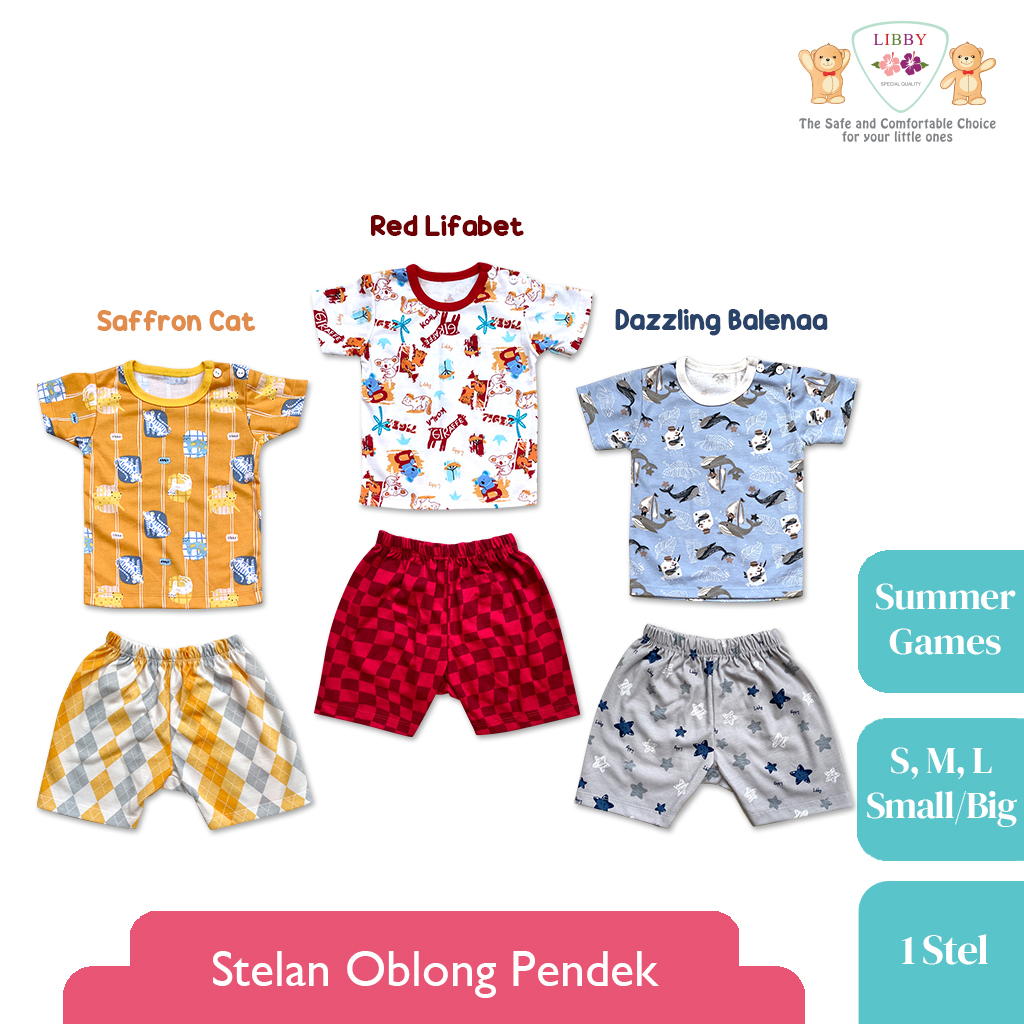 Jual LIBBY Setelan Oblong Pendek Motif Summer Games(1 stel) | Shopee ...
