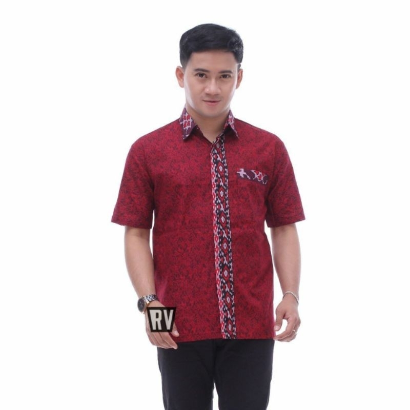 Jual HEM BATIK PRIA WARNA MERAH MAROON HEM LENGAN PENDEK MARUN | Shopee ...