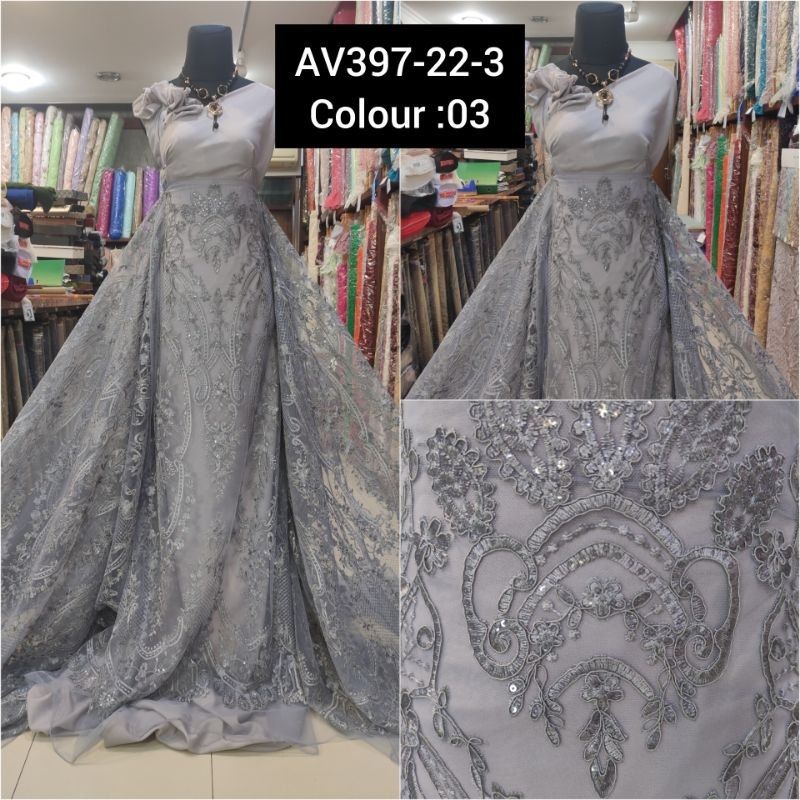 Jual Kain Tile Brokat Etnik Payet Batu Akar Bridal AV397-22-3 Silver ...