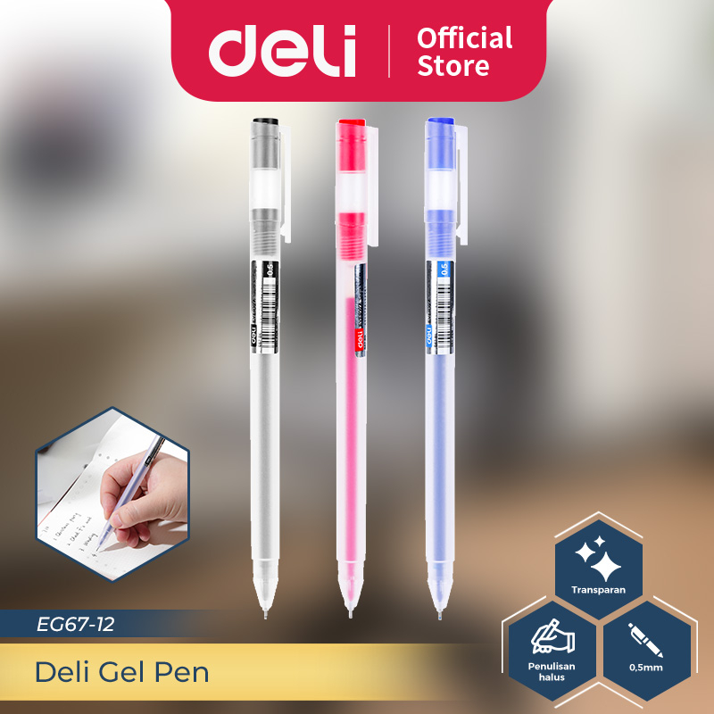 Jual Deli Gel Pen / Pulpen Gel 0.5mm Isi 12 pcs Tinta Banyak ATK Kantor ...