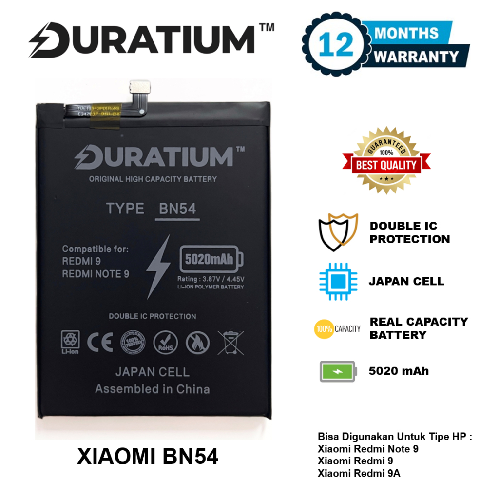 Jual DURATIUM ORIGINAL Baterai Xiaomi Redmi Note 9 / Redmi 9 BN54 BN 54 ...