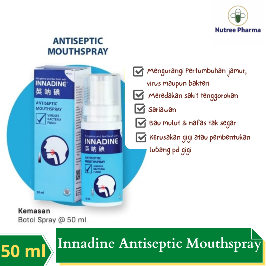 Jual INNADINE Antiseptic Mouth Spray 50 mL | Bau Mulut /Sakit Tenggorokan/Sariawan | Shopee ...