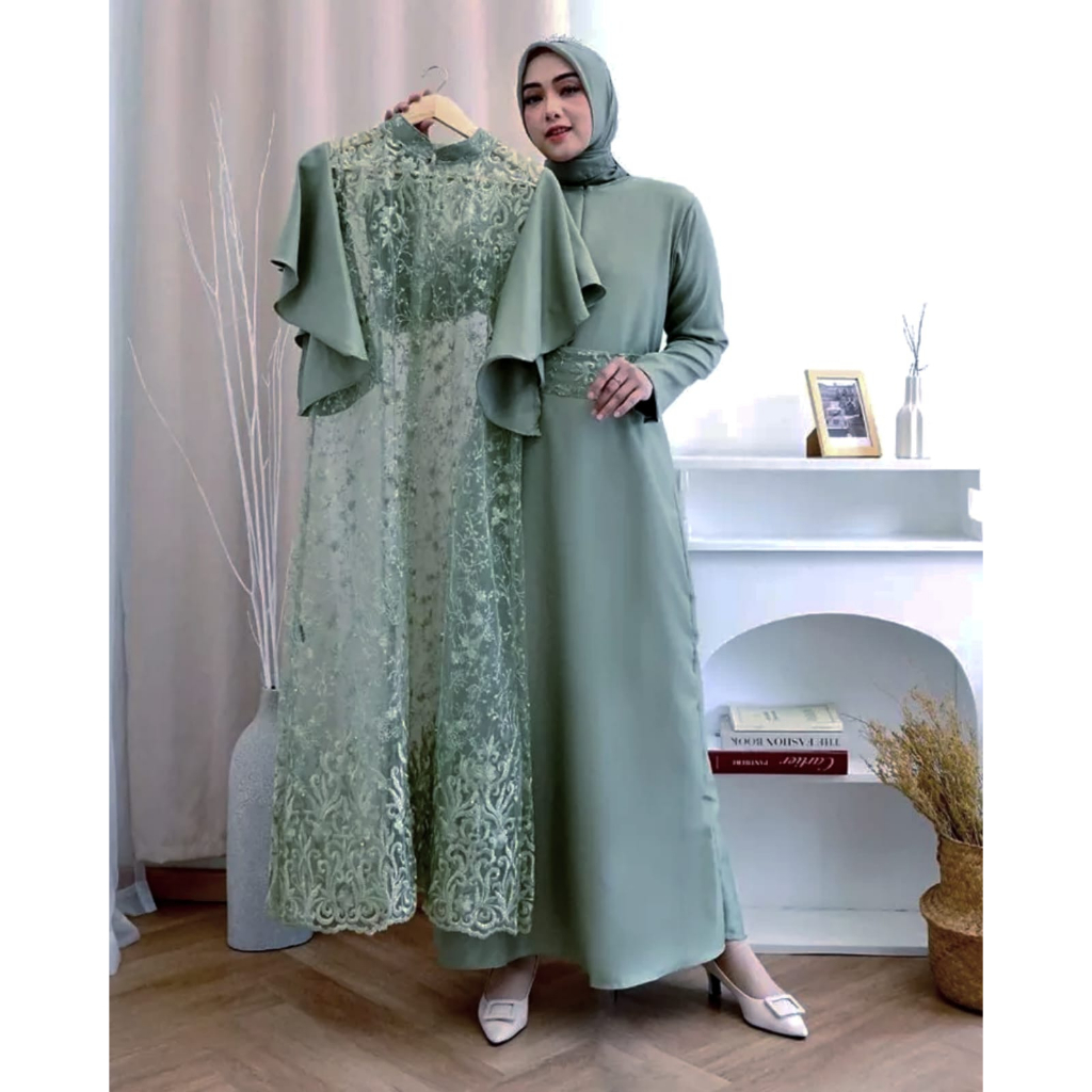 Jual Viona Dress Terbaru One Set Dress Inner Premium Free Belt Gamis Cardi Tile Kekinian Dress ...