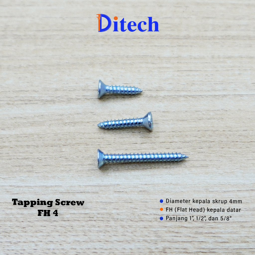 Jual [100 PCS] Sekrup FH 4 / Tapping Screw Flat Head Ukuran Kepala 4 ...