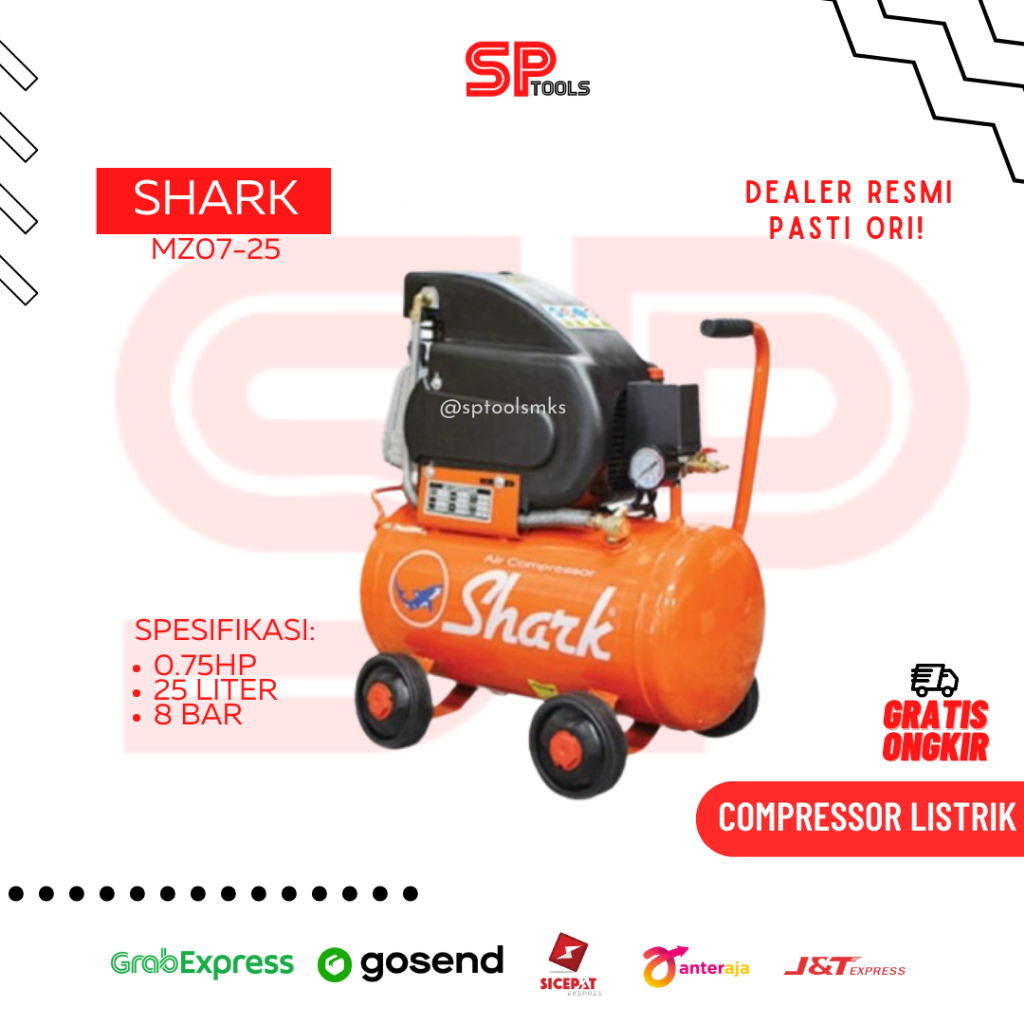 Jual KOMPRESOR COMPRESSOR ANGIN LISTRIK 3/4HP 0.75HP 25 LITER SHARK MZ ...