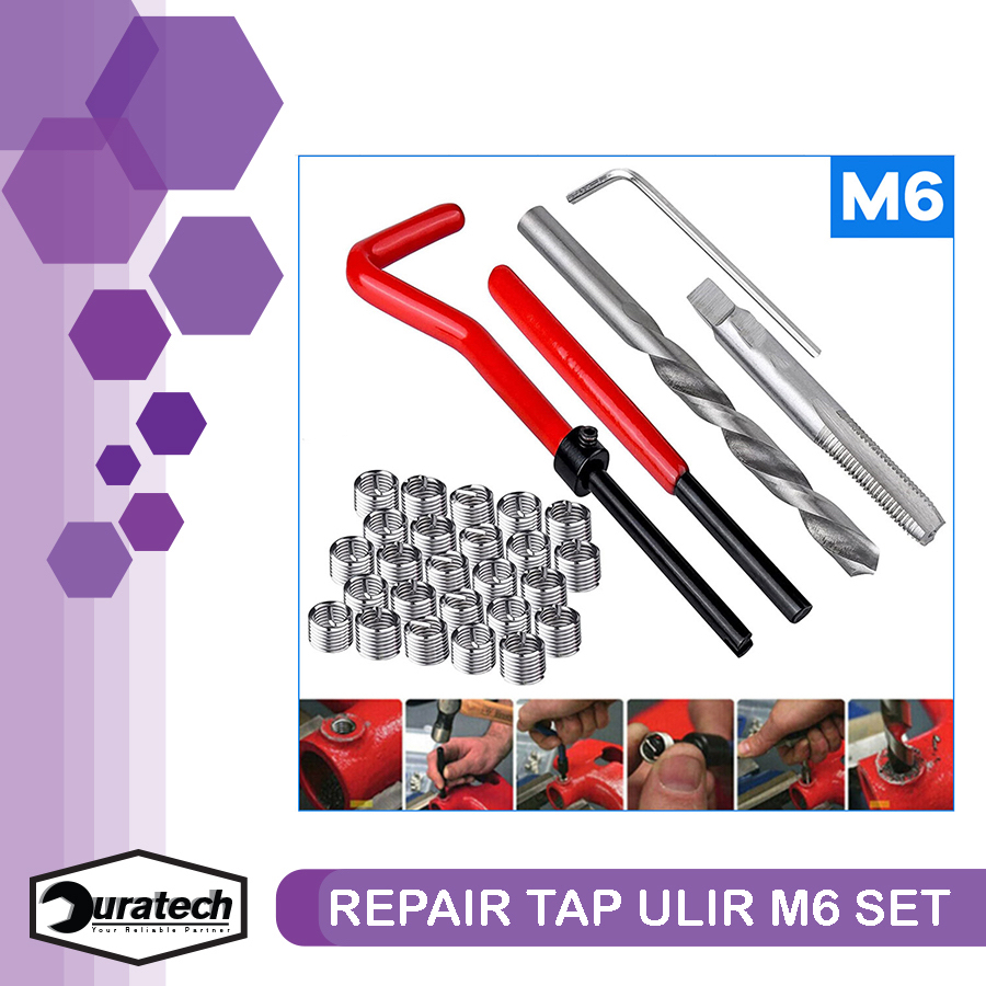 Jual Alat reparasi drat ulir tap baut M6 set 30pcs - Recoil helicoil thread repair pro M6 Alat ...