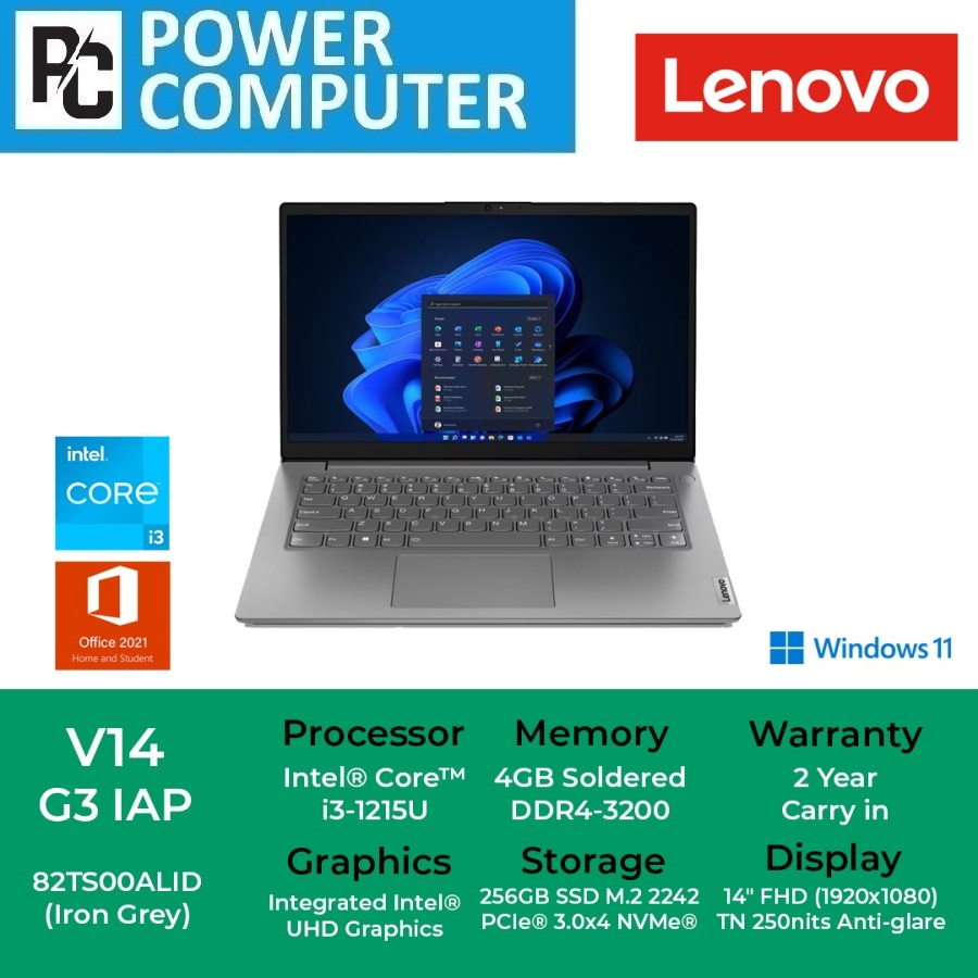 Jual LENOVO V14 G3 IAP 82TS00ALID Core i3 1215U 4GB 256GB W11 OHS Grey Tas | Shopee Indonesia
