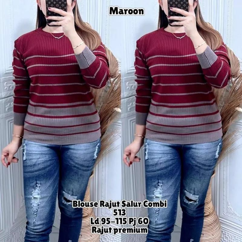 Jual BLOUSE rajut SALUR COMBI/sweater polet Kecil bawah Badan baju ...