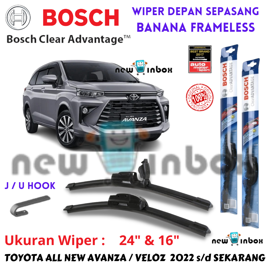 Jual Wiper Depan Mobil TOYOTA ALL NEW AVANZA & VELOZ 2022-On Sepasang Frameless BOSCH Clear ...