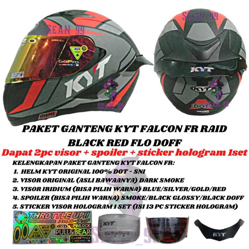 Jual HELM KYT FALCON FR RAID BLACK RED FLO DOFF FULL FACE DOUBLE VISOR ...