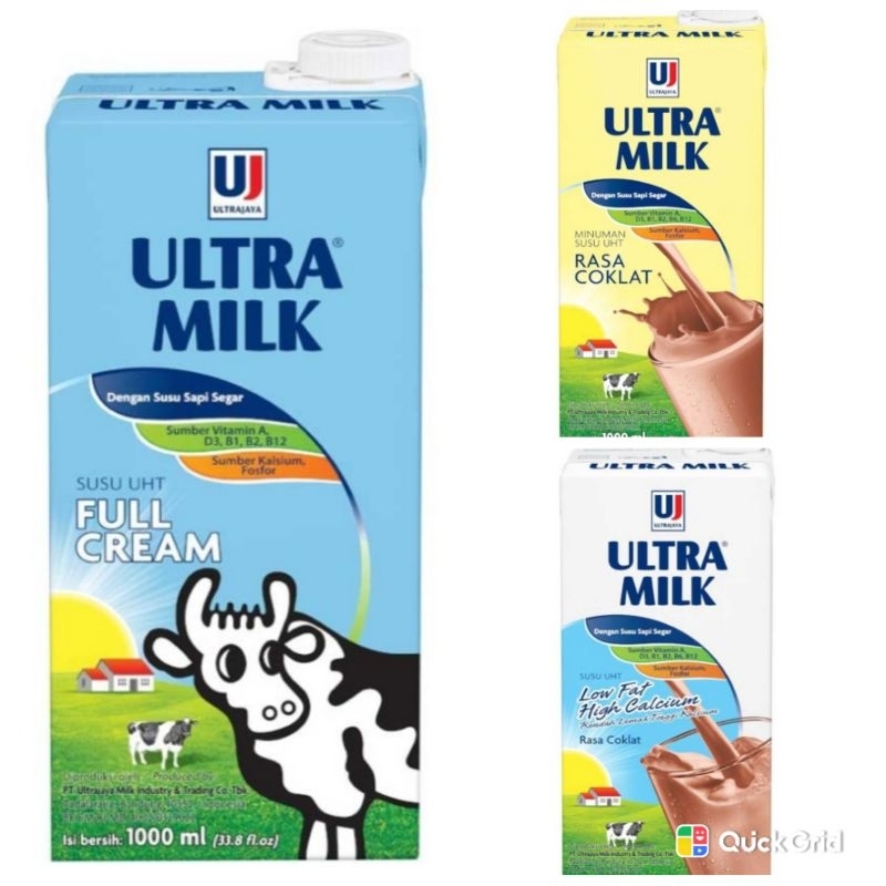 Jual ULTRA MILK SUSU UHT COKLAT / FULL CREAM / LOW FAT 1L | Shopee Indonesia