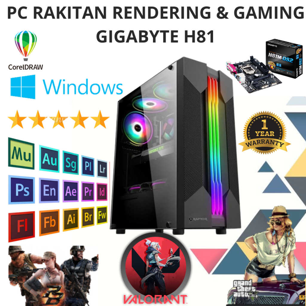 Jual PC KOMPUTER RAKITAN RENDERING GAMING EDITING DESAIN INTEL CORE i7 4790 MOBO GIGABYTE H81 ...