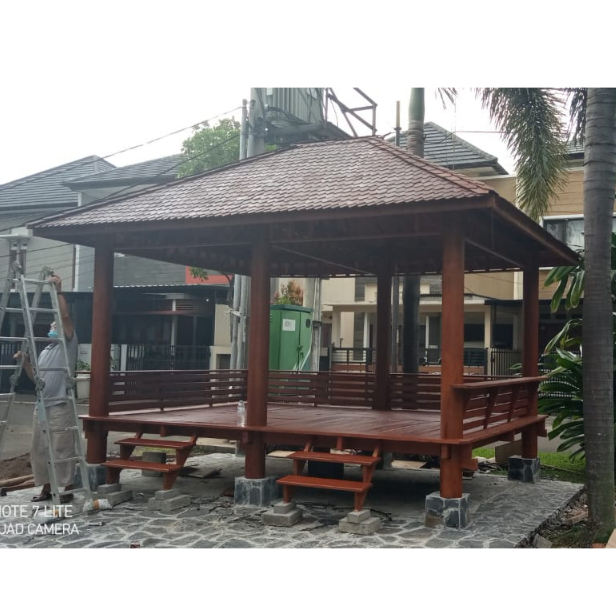 Jual Gazebo Kayu Kelapa Tiang 6 Model Minimalis Ukuran 5x2,5 Meter Atap ...
