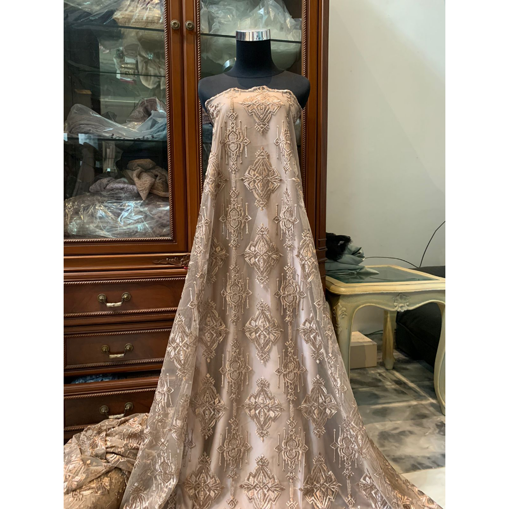 Jual Bahan Kain Brokat Tile Etnik Keraton Diamond Warna Coklat Milo ...