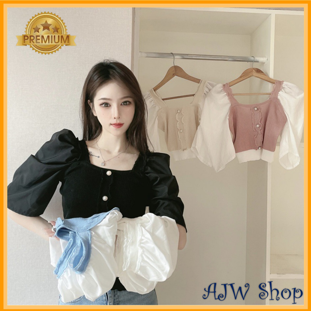 Jual AJW Crop Top Korea Lengan Pendek Import Kekinian HE | Crop Top ...