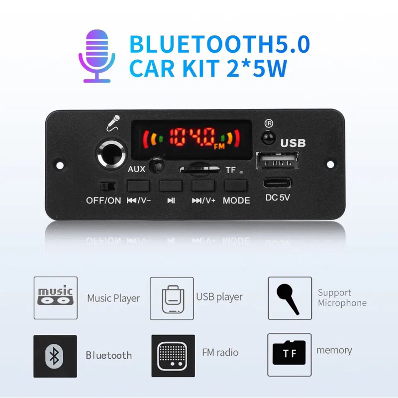 Jual Module MP3 Bluetooth 2 x 5 Watt With Microphone 3.7-5V | Shopee ...