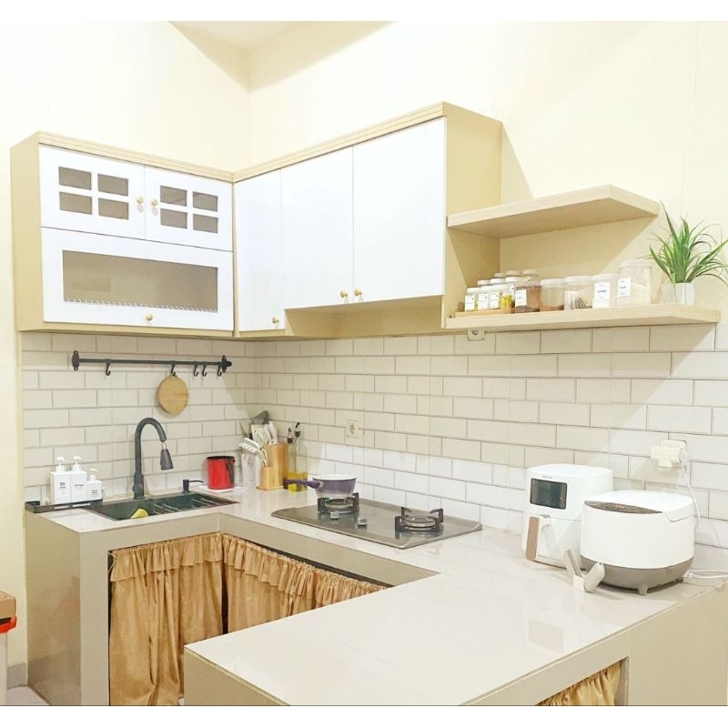 Jual kitchen set L paket ukuran custom lemari dapur gantung kayu ...