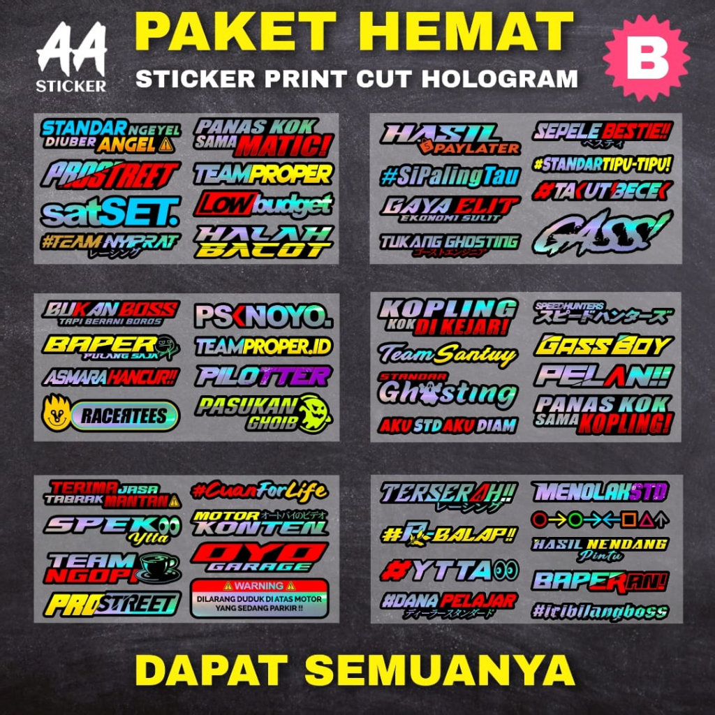 Jual Stiker Racing Pack Hologram Print Cut Paket Hemat B isi 6 Lembar ...