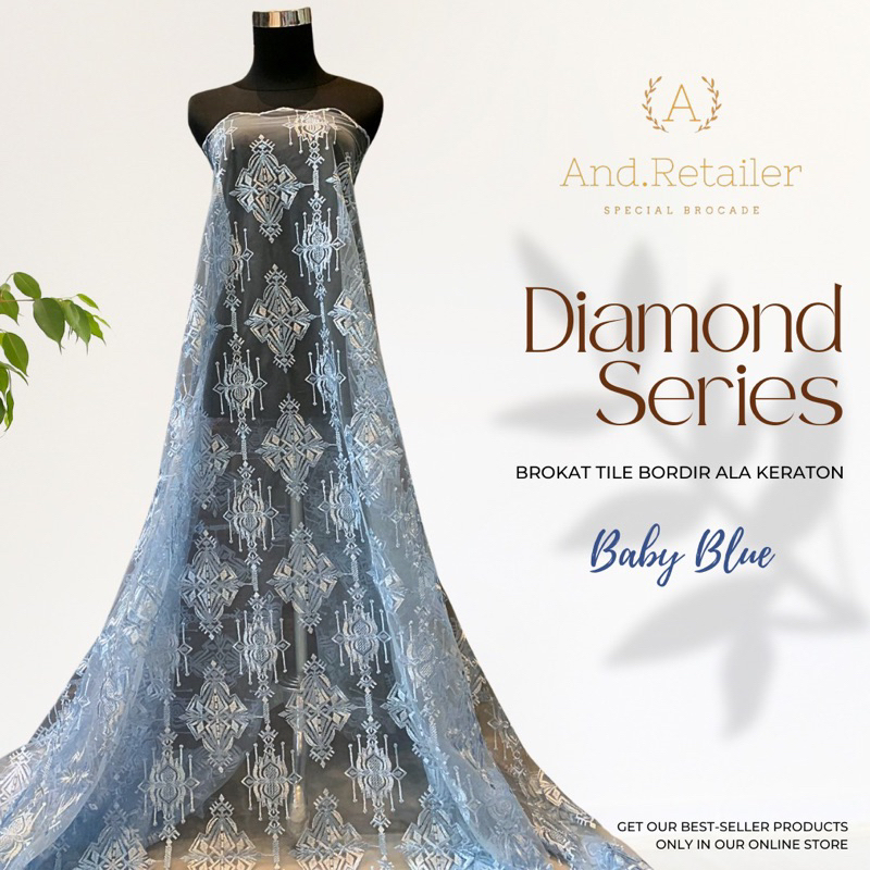Jual Bahan Kain Brokat Tile Etnik keraton Diamond Warna Ice Blue Baby ...