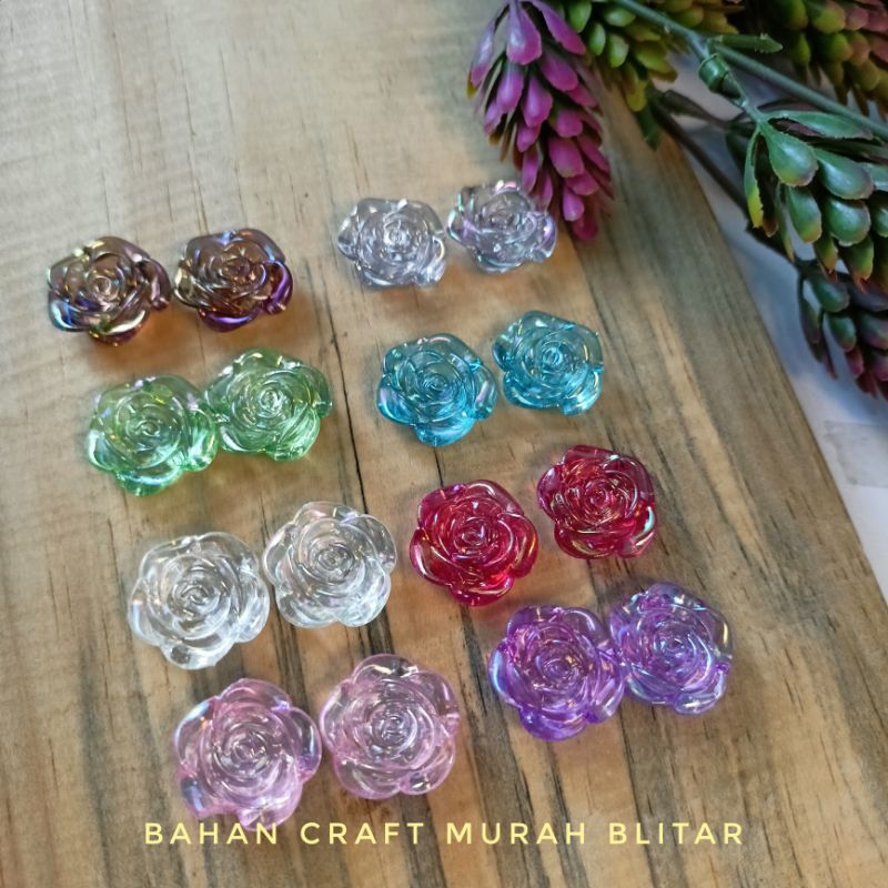 Jual 12 pcs Manik Bunga Transparan/Renin Mawar Transparan | Shopee ...