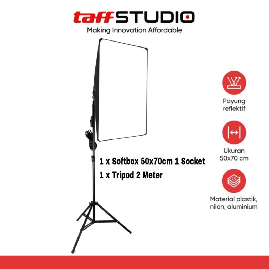 Jual TaffSTUDIO Softbox Reflektor 50x70cm & Tripod 2 Meter Original E27 ...
