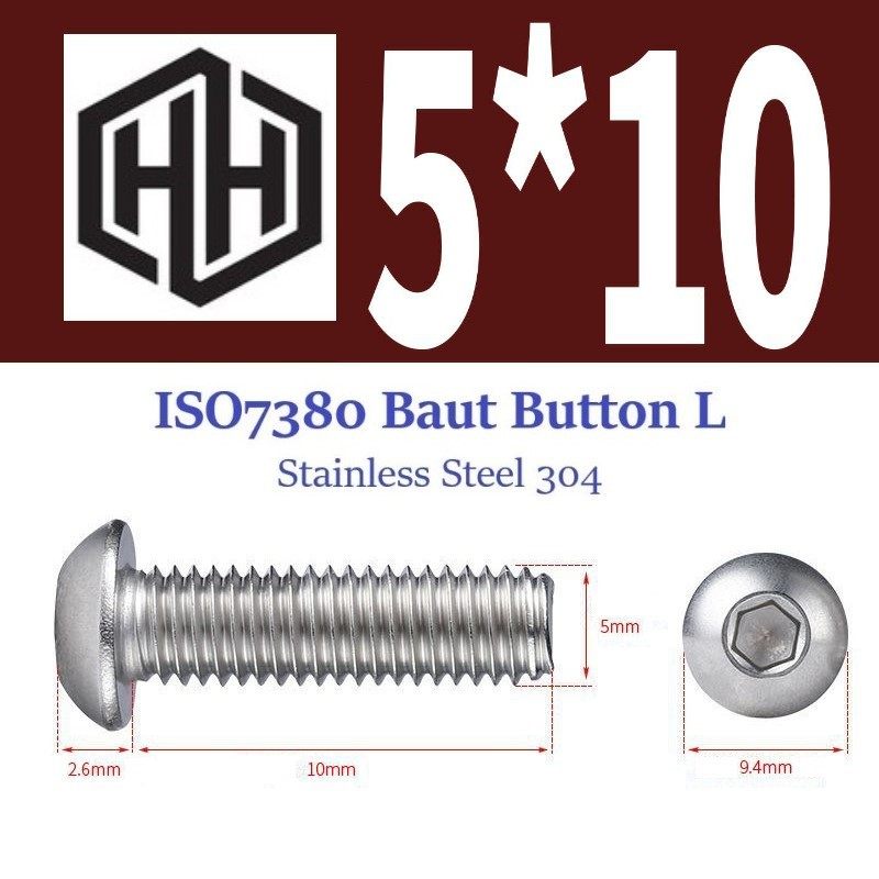 Jual Baut Button L M5 x 10 ISO7380 Hex Stainless Steel BB510 | Shopee ...