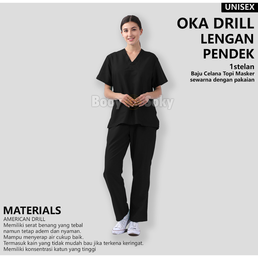 Jual Oka Ok Baju Jaga Perawat Medis Lengan Pendek Wanita dan Pria Hitam ...