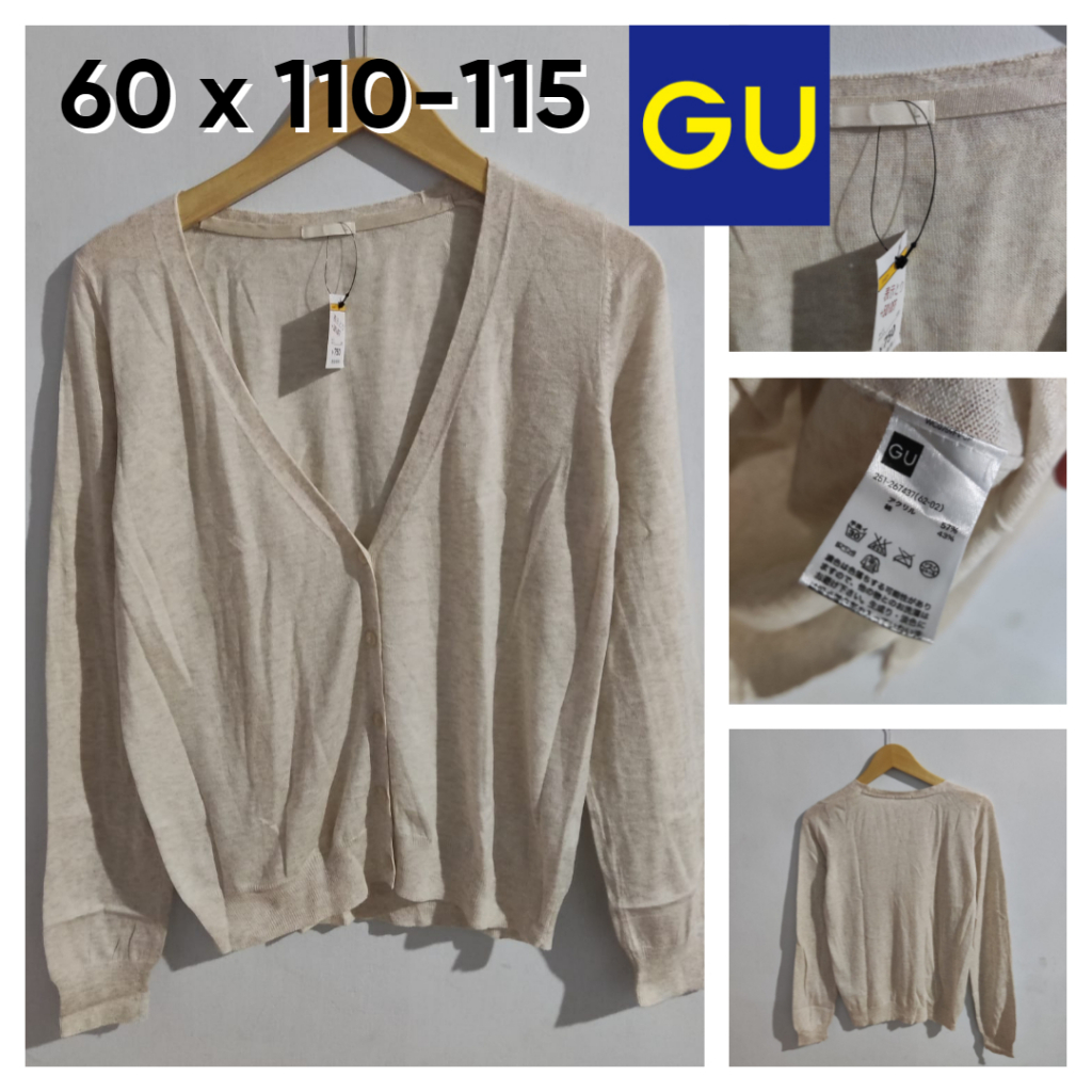 Jual Cardigan GU By Uniqlo Putih Gading Bercak Bercak Hitam V Neck Size L Sweater Unisex Pria ...