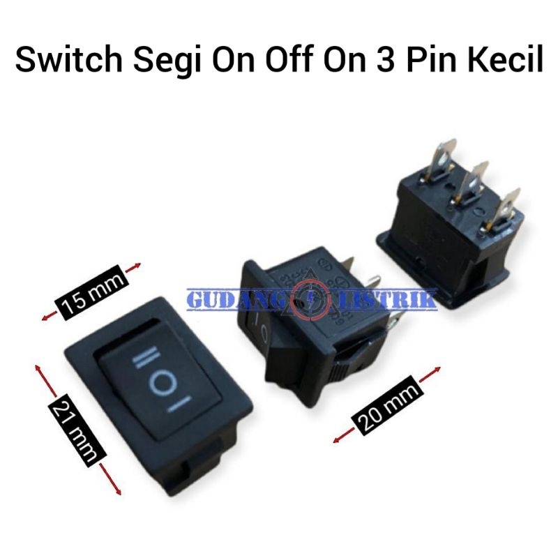 Jual Rocker Switch Saklar Segi Kecil On Off On 3 Pin 6A 250V 3 Way ...