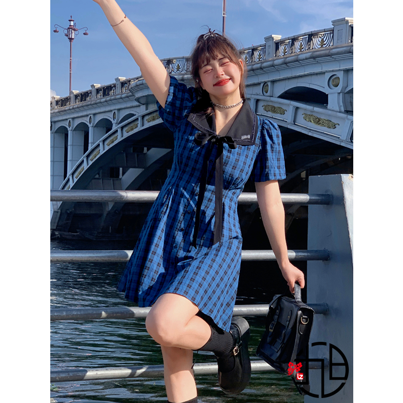 Jual Big Size Jumbo Blue Collar Dress | Shopee Indonesia