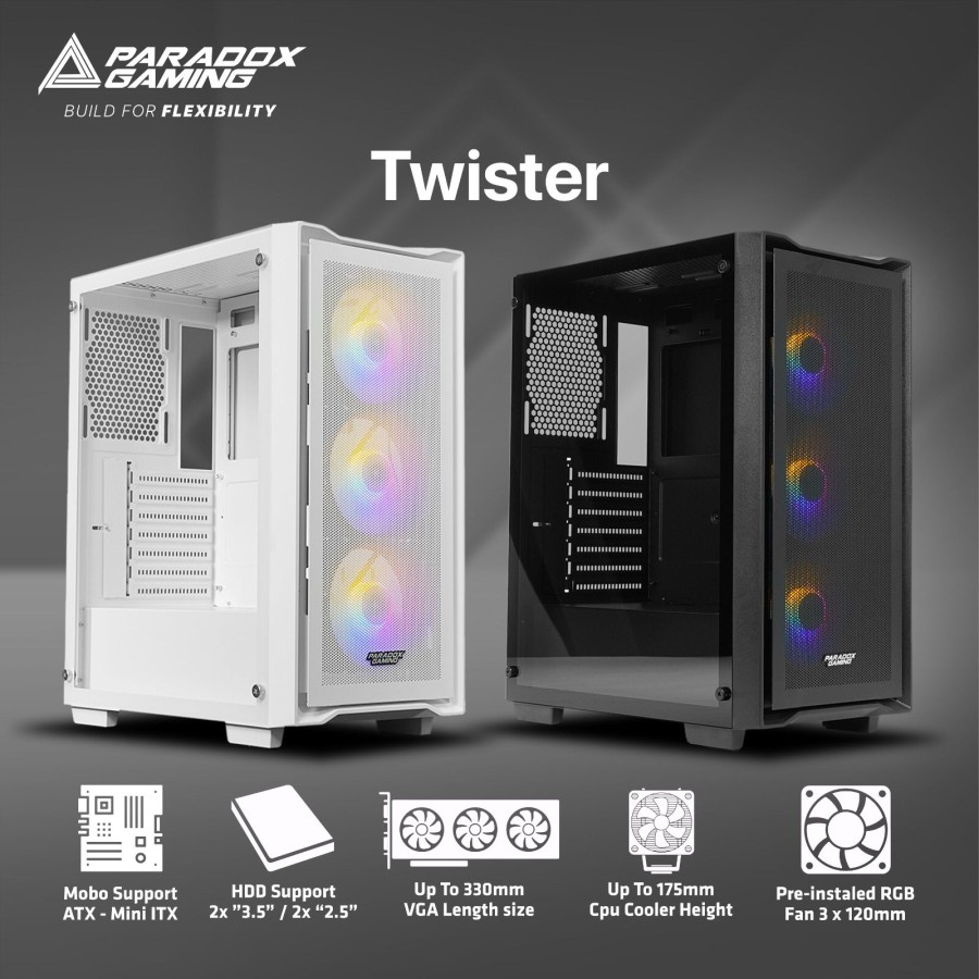 Jual CASING PARADOX GAMING TWISTER - ATX, mATX, mITX - INCLUDE 3 FAN ...