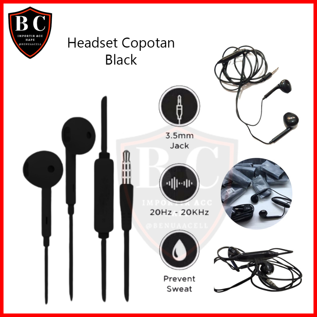Jual HEADSET COPOTAN BLACK ONLY JACK 3.5 SUPERBASS | Shopee Indonesia