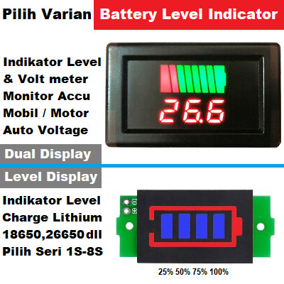 Jual Battery Charger Level Indicator Aki+Voltmeter /Indikator Baterai 18650 | Shopee Indonesia