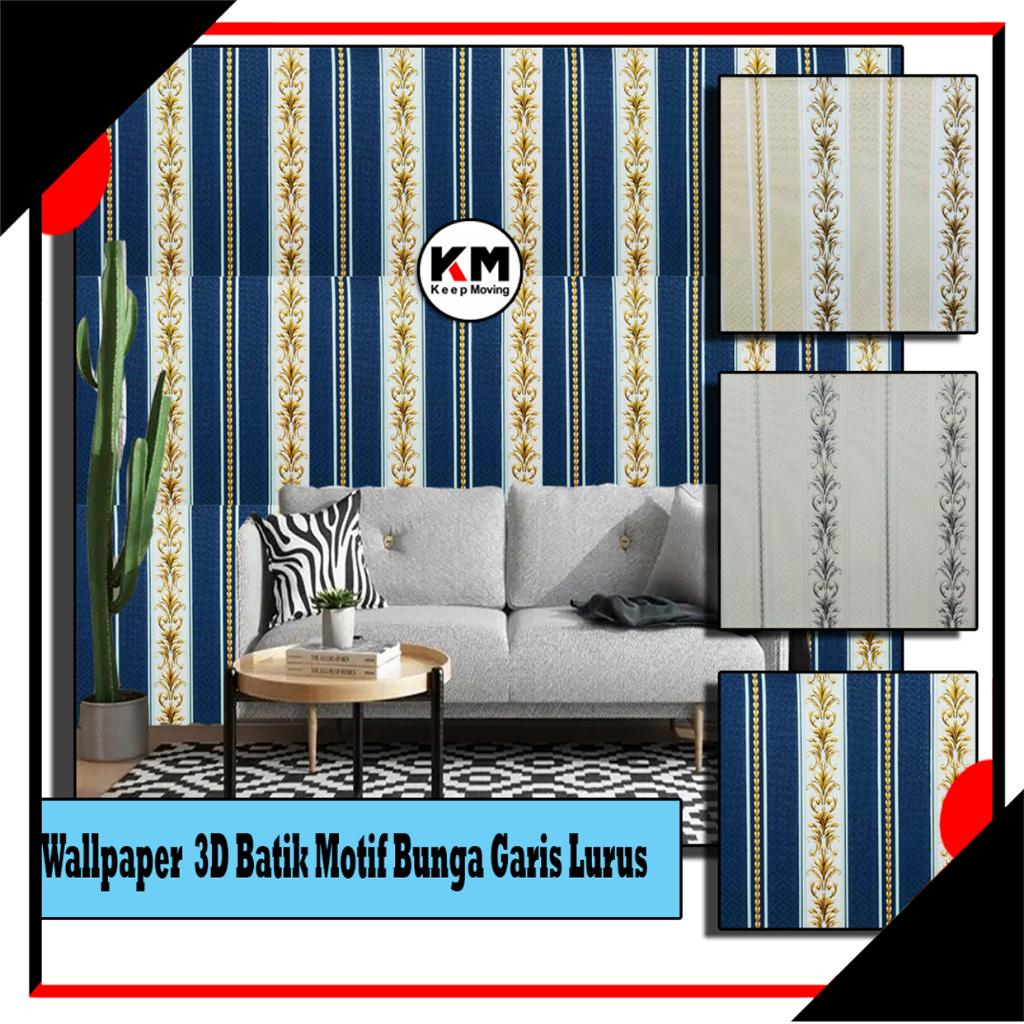 Jual KM Wallpaper Batik Motif Bunga Garis Lurus Aluminium Foil Wall ...