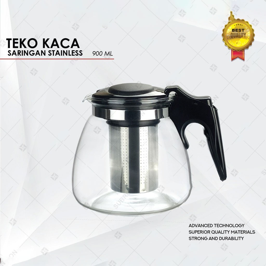Jual Teapot Glass Teko Kaca Teh Saringan Stainless 900 ml 1100ml ...